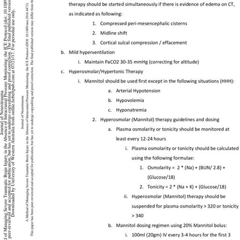 Ice Protocol Treatment Of Intracranial Pressure Download Table