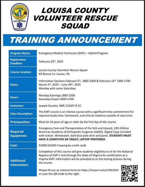 2025 Emt Class Announced Louisa County Rescue Squad