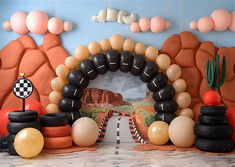 Avezano Race Themed Balloon Arch Cakesmash Photography Background