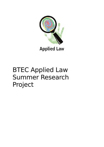 Intro To Btec Applied Law Summer Project Teaching Resources