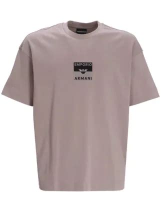 Emporio Armani Logo Embroidered Cotton T Shirt Neutrals Farfetch