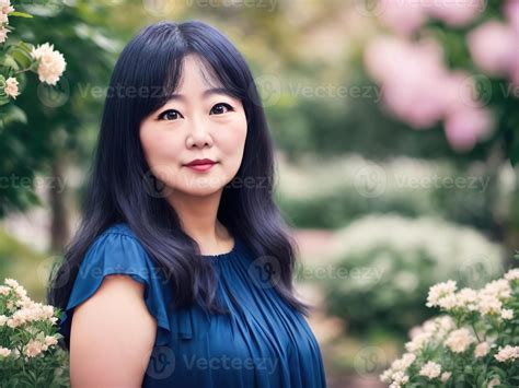 Chubby Curvy Middle Aged Woman At The Fresh Green Park 26293429 Stock