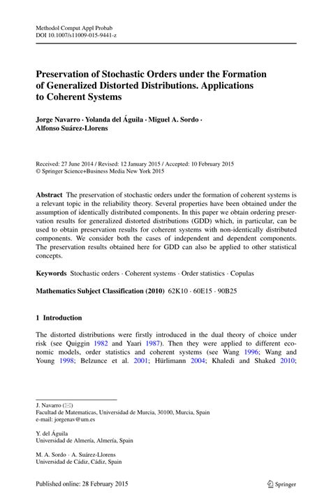 Pdf Preservation Of Stochastic Orders Under The Formation Of Generalized Distorted