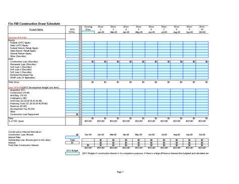 Commercial Construction Draw Schedule Template