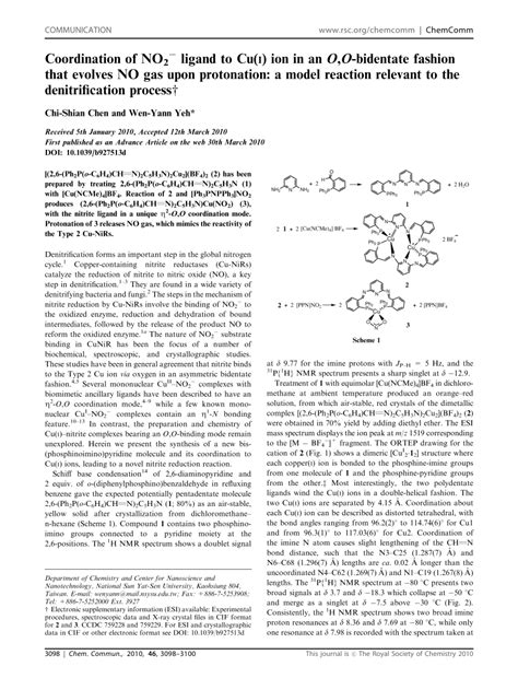 Pdf Coordination Of No2 Ligand To Cui Ion In An Oo Bidentate