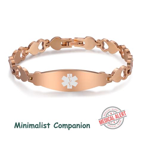 Custom Engraved Rose Gold Medical Alert Bracelet Stainless Steel