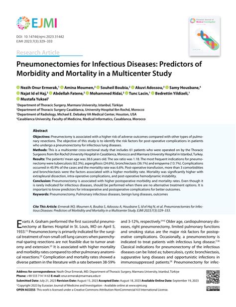 Pdf Pneumonectomies For Infectious Diseases Predictors Of Morbidity