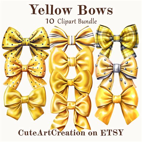 10 Yellow Bow Clipart Watercolor Bows High Quality Yellow Bow Art Digital Art Commercial Use