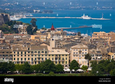 Corfu Old Town View Over Venetian Traditional Style Buildings In Old