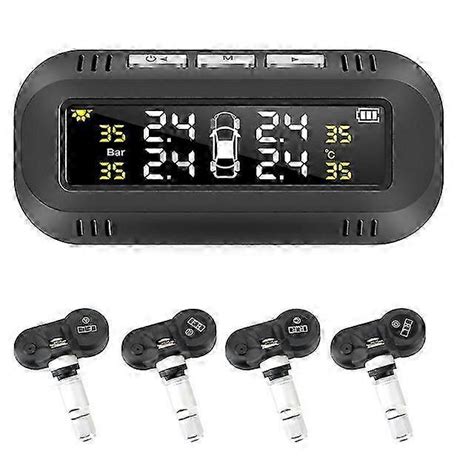 Solar Tpms 4 Internal Sensors Car Tire Pressure Monitoring System Tyre Temperature Warning Alarm