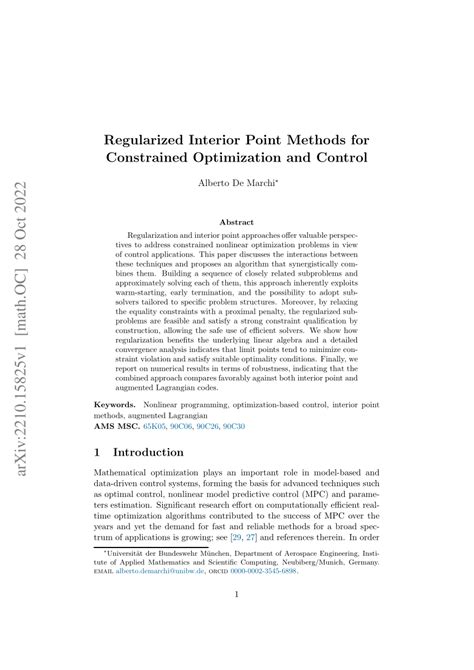 Pdf Regularized Interior Point Methods For Constrained Optimization