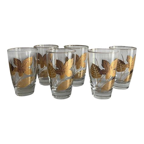 Mid Century Barware Glasses Libby Gold Leaves Set Of 6 Chairish