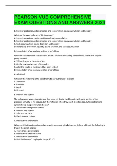 Pearson Vue Comprehensive Exam Questions And Answers 2024 Pearson Vue