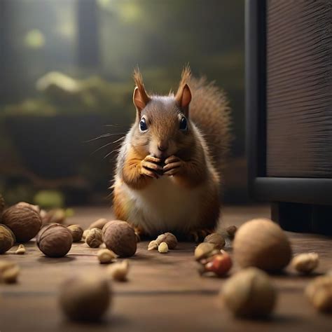 Premium Photo Squirrel Counting Nuts In Front Of A Subwoofer Ai