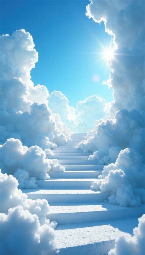 White Stairway Carved In Clouds Leading To Bright Blue Sky Cloud Sky