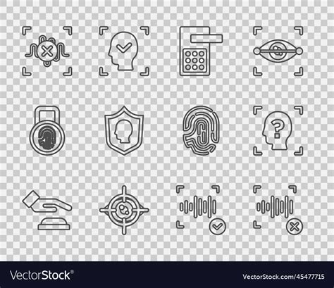 Set Line Palm Print Recognition Rejection Voice Vector Image