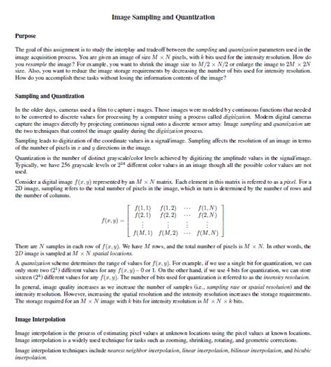 Image Sampling And Quantization Purpose The Goal Of