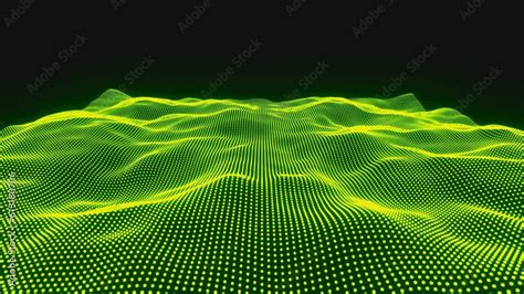 Vidéo Stock Abstract Green Wave Dots On Black Background Landscape Background Motion For
