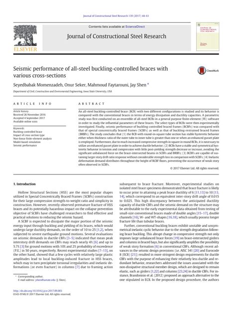 Seismic Performance Of All Steel Bucklin Pdf Buckling Deformation