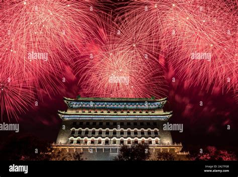 Beijing China 1st Oct 2019 Fireworks Explode During A Grand Evening Gala Marking The 70th