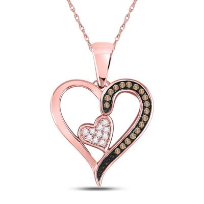10kt Rose Gold Womens Round Brown Diamond Heart Pendant 18 Cttw Style