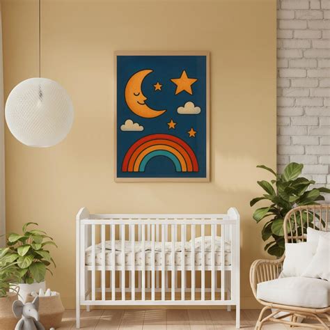 Groovy Sleepy Moon Rainbow Art Retro Nursery Digital Print For T Shirts