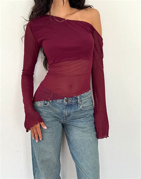Asymmetric Long Sleeve Maroon Top Narcissa Motelrocks Com Us