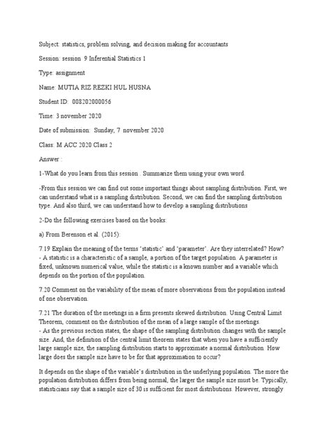 Assignment Inferential Statistics 1 Pdf Standard Deviation Mean