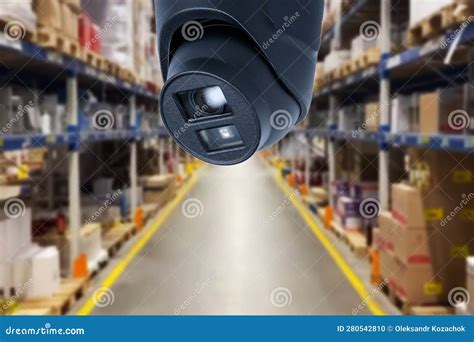 Cctv Camera Or Surveillance Operating In Store Or Warehouse Stock