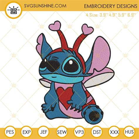 Stitch Love Bug Embroidery Designs Stitch Valentine Embroidery Files