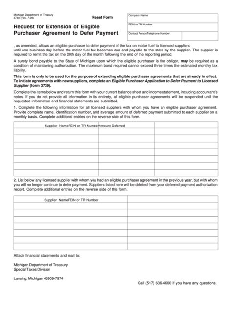 Fillable Form 3740 Request For Extension Of Eligible Purchaser