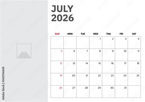 July 2026 Calendar Week Start On Sunday Desk Calendar 2026 Design