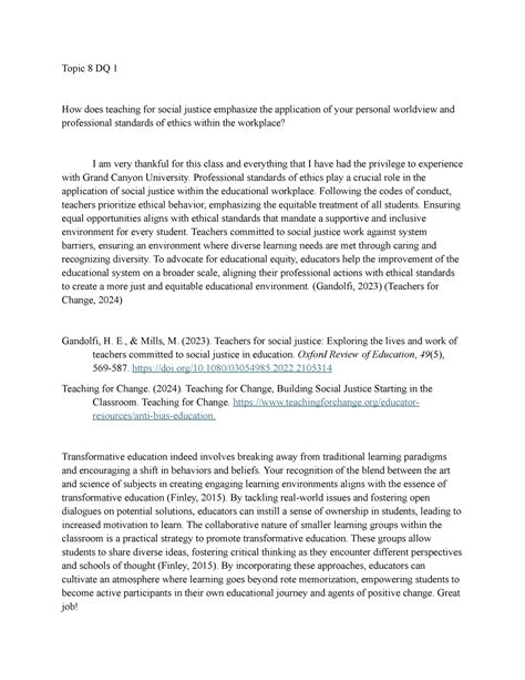 Topic 8 Dq 2 Assignment Topic 8 Dq 1 How Does Teaching For Social