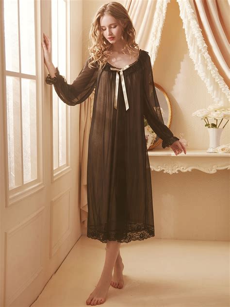 Black Lace Nightgown Bowknot Detail