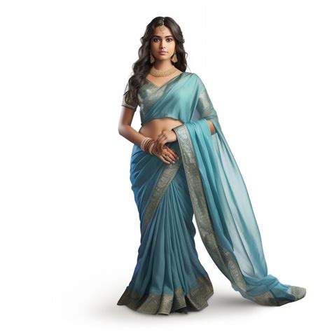 Una Hermosa Chica India Con Un Sari Tradicional En Un Fondo Blanco Con