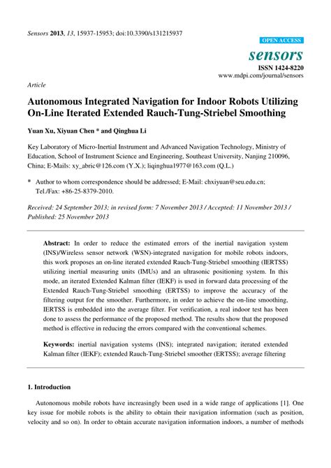 Pdf Autonomous Integrated Navigation For Indoor Robots Utilizing On Line Iterated Extended