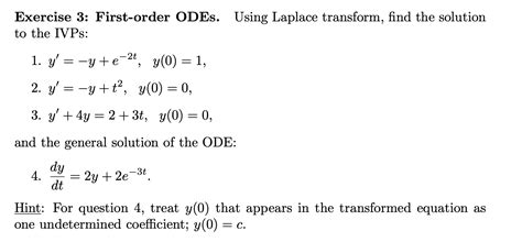 Solved Exercise 3 First Order Odes Using Laplace