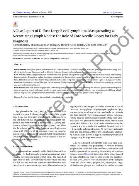 Pdf A Case Report Of Diffuse Large B Cell Lymphoma Masquerading As Necrotizing Lymph Nodes