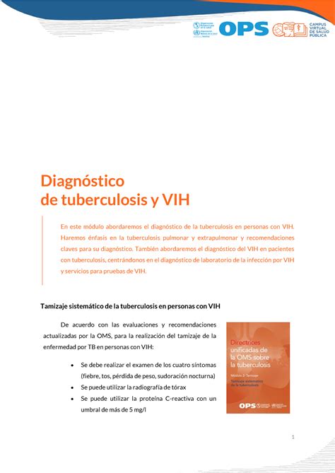 M3 Diagnóstico de Tuberculosis y VIH - Diagnóstico de tuberculosis y VIH En este módulo ...
