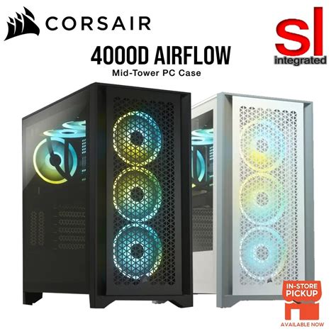 Corsair 4000d Airflow Tempered Glass Mid Tower Atx Case สีดําขาว