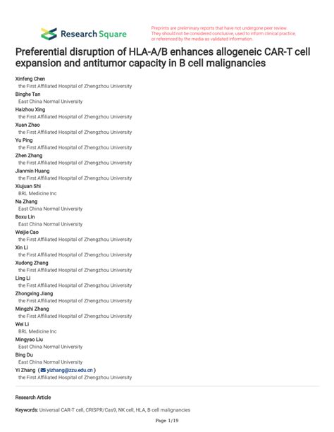 Pdf Preferential Disruption Of Hla Ab Enhances Allogeneic Car T Cell