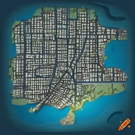 A Realistic 2d City Street Map With Various City Blocks