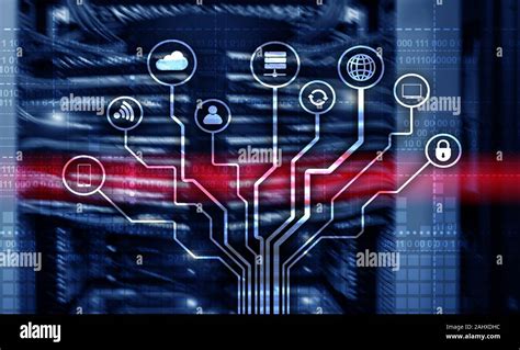 Telecommunication Concept Binary Code On Large Data Center Background