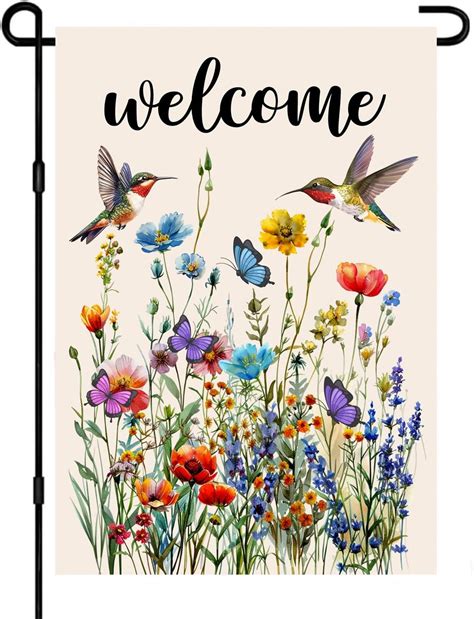 Haonefect Spring Garden Flag Welcome Flowers Spring