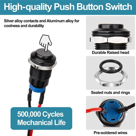 12mm Latching Push Button Switch Raised Head Normally