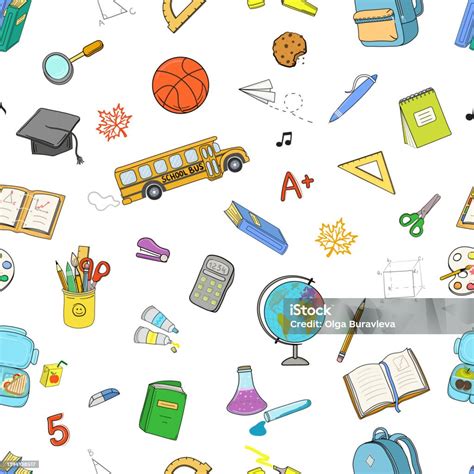 School Elements Pattern Stock Illustration Download Image Now Alphabet Art Back Istock