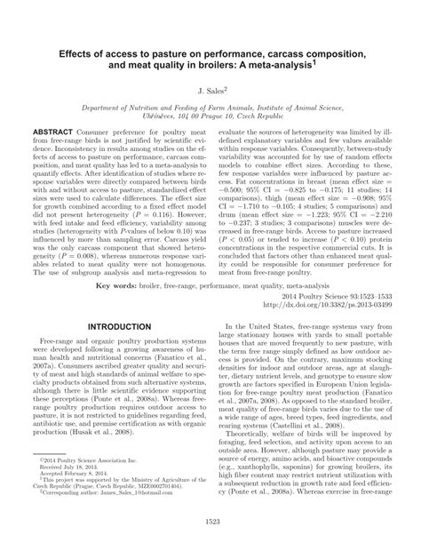 Pdf Effects Of Access To Pasture On Performance Carcass Composition And Meat Quality In