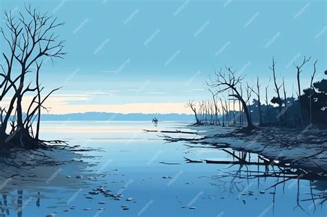 Premium Photo Tranquil Blue Estuary With Mangrove Trees