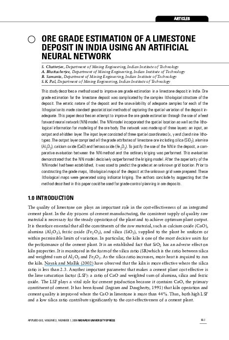 pdf ore grade estimation of a limestone deposit in india using an