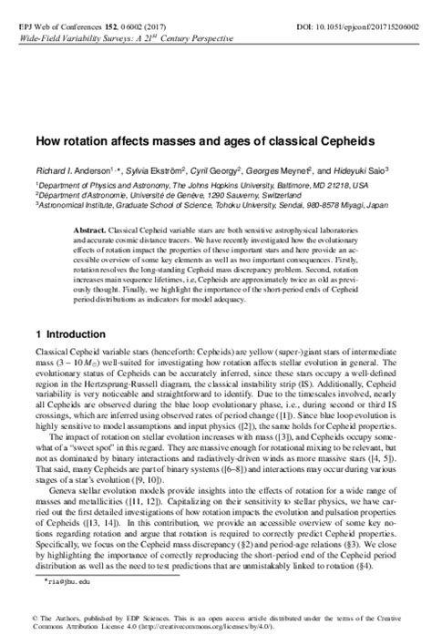 Pdf How Rotation Affects Masses And Ages Of Classical Cepheids Hideyuki Saio